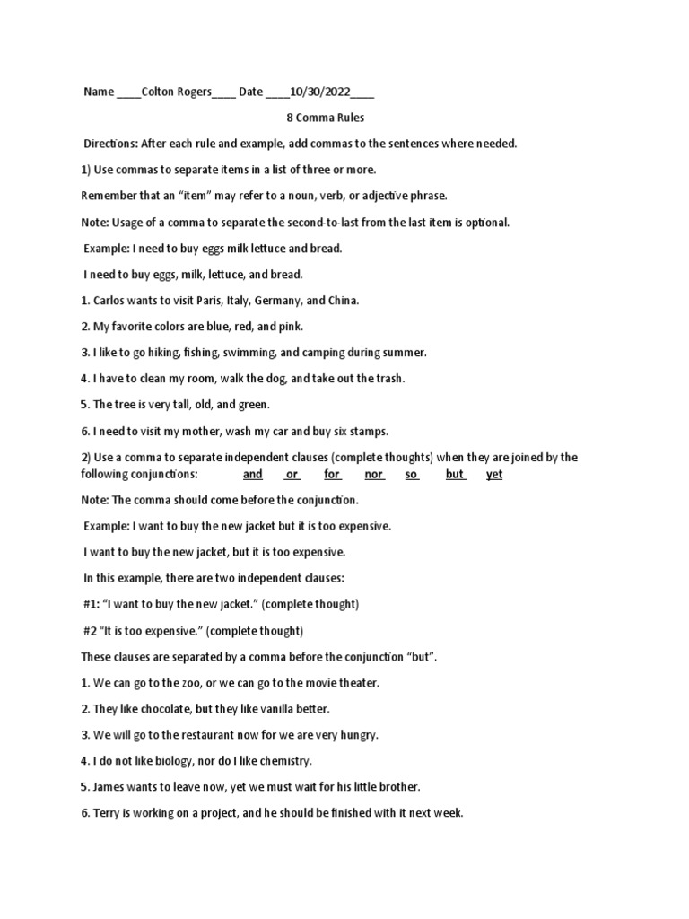 8 Comma Rules | PDF | Comma | Cognitive Science