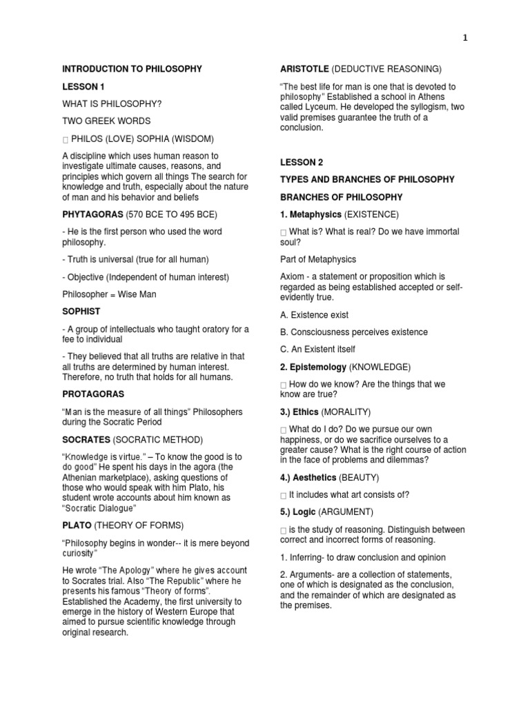 Introduction To Philosophy Notes Pdf Reason Truth