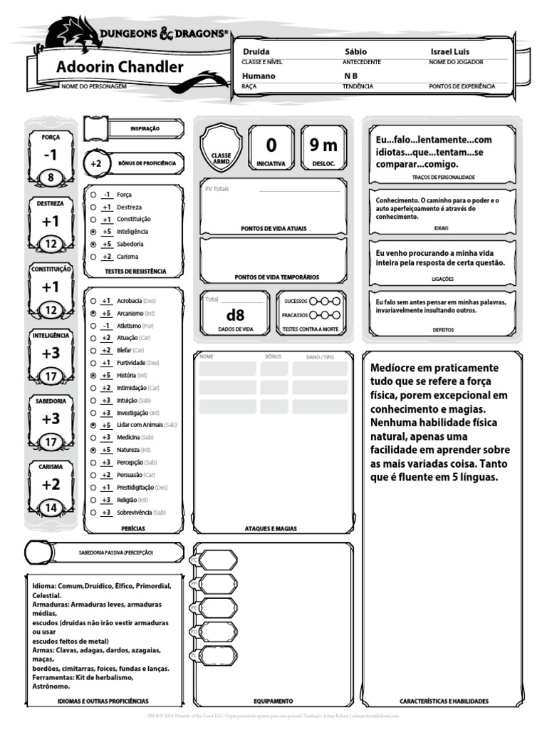 Ficha de Personagem DD 5 | PDF | Sabedoria