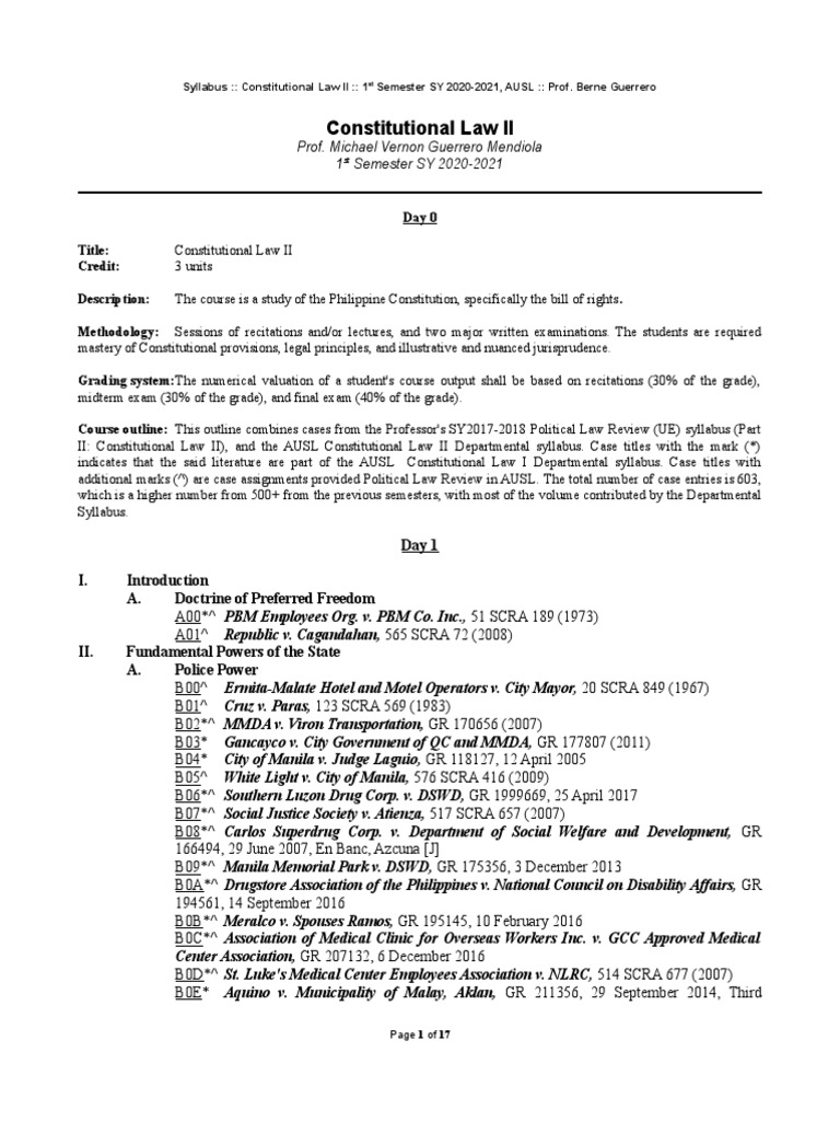 Constitutional Law II Syllabus 2020-2021 | PDF | Commission On ...