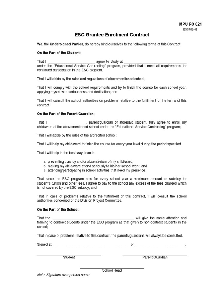 ESC Grantee Enrolment Contract2 | PDF