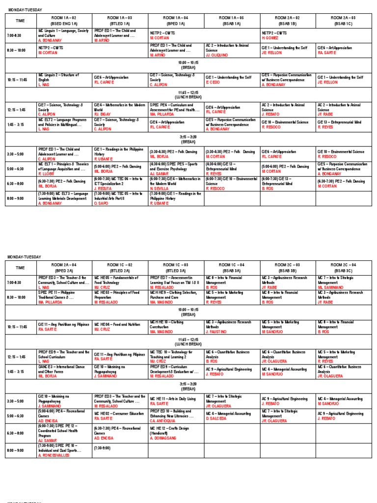 Schedule Template Mon-Tue | PDF | Science | Cognition