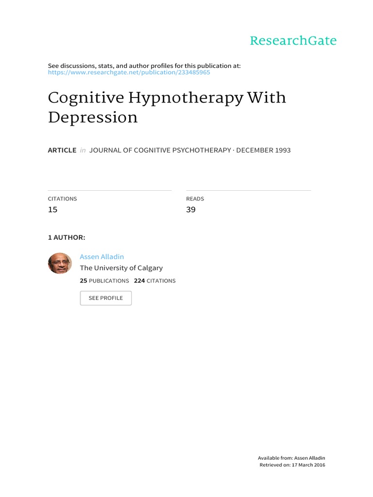 Cognitive Hypnotherapy With Depression | PDF | Psychotherapy | Hypnosis