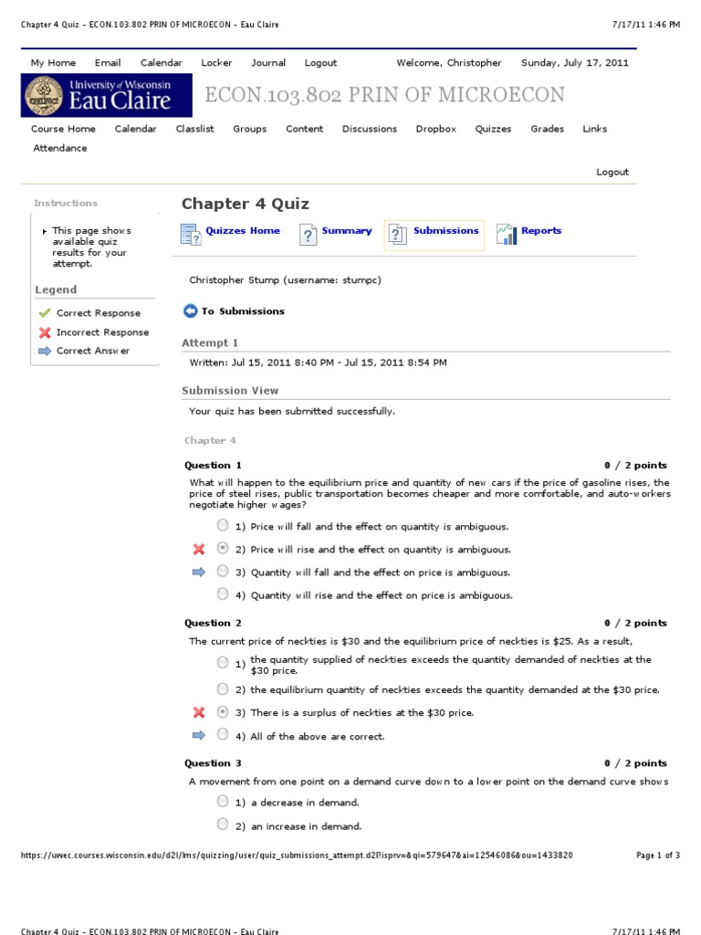 Chapter 4 Quiz - Econ.103.802 Prin of Microecon - Eau Claire | Download Free PDF | Supply ...