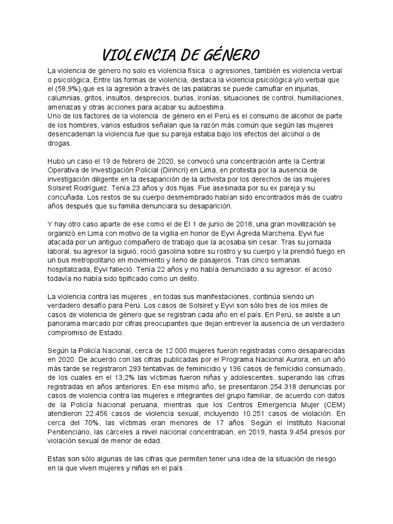 Violencia de Género | PDF | La violencia contra las mujeres | Violencia