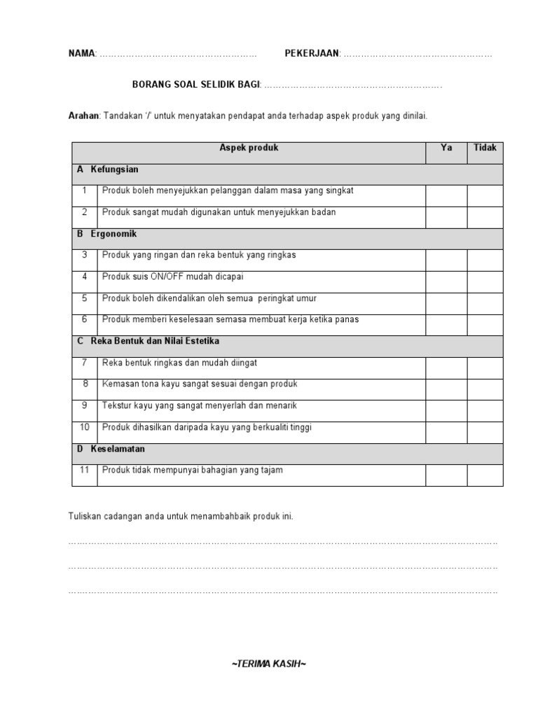 Borang Soal Selidik RBT | PDF