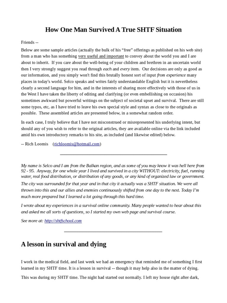 How One Man Survived A True SHTF Situation | PDF | Survivalism | Experience