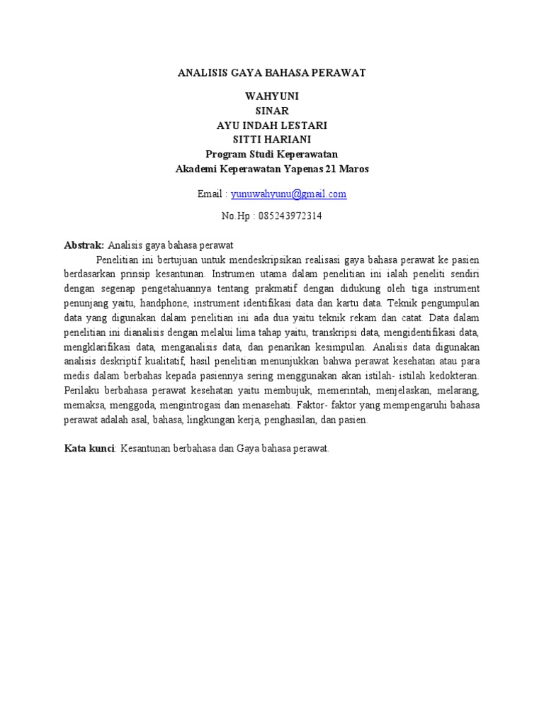Analisis Gaya Bahasa Perawat | PDF Analisis Gaya Bahasa Perawat | PDF