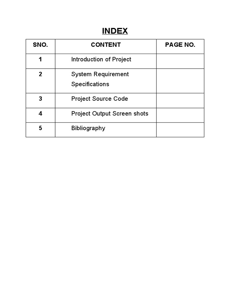 Project INDEX Page | PDF