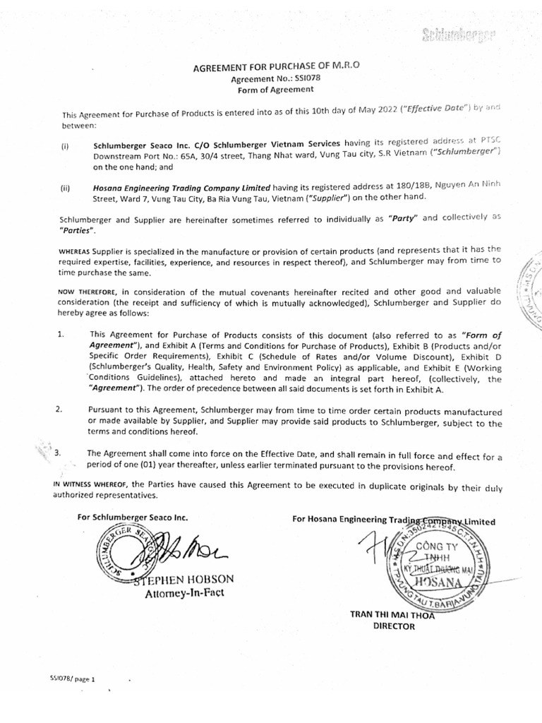 Contract With Schlumberger - Countersigned | PDF