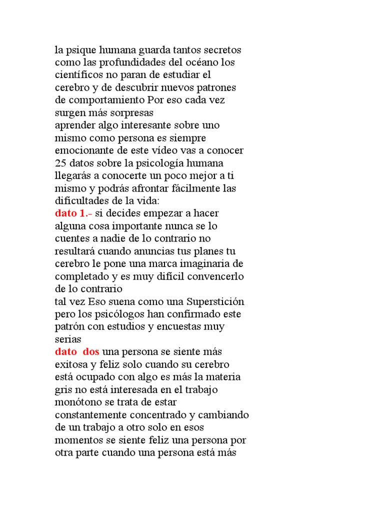 25 Datos sobre la Psique Humana | PDF | Psique (psicología) | Sicología