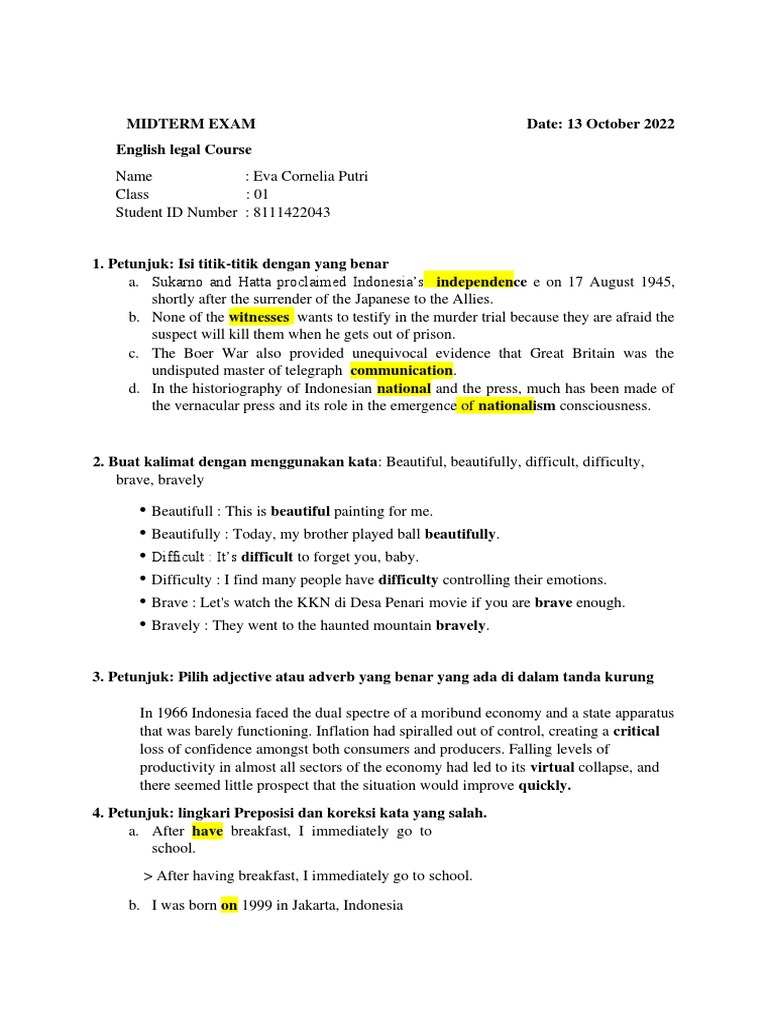 MIDTERM EXAM 2022 - Eva Cornelia Putri | PDF | Colonialism | Imperialism