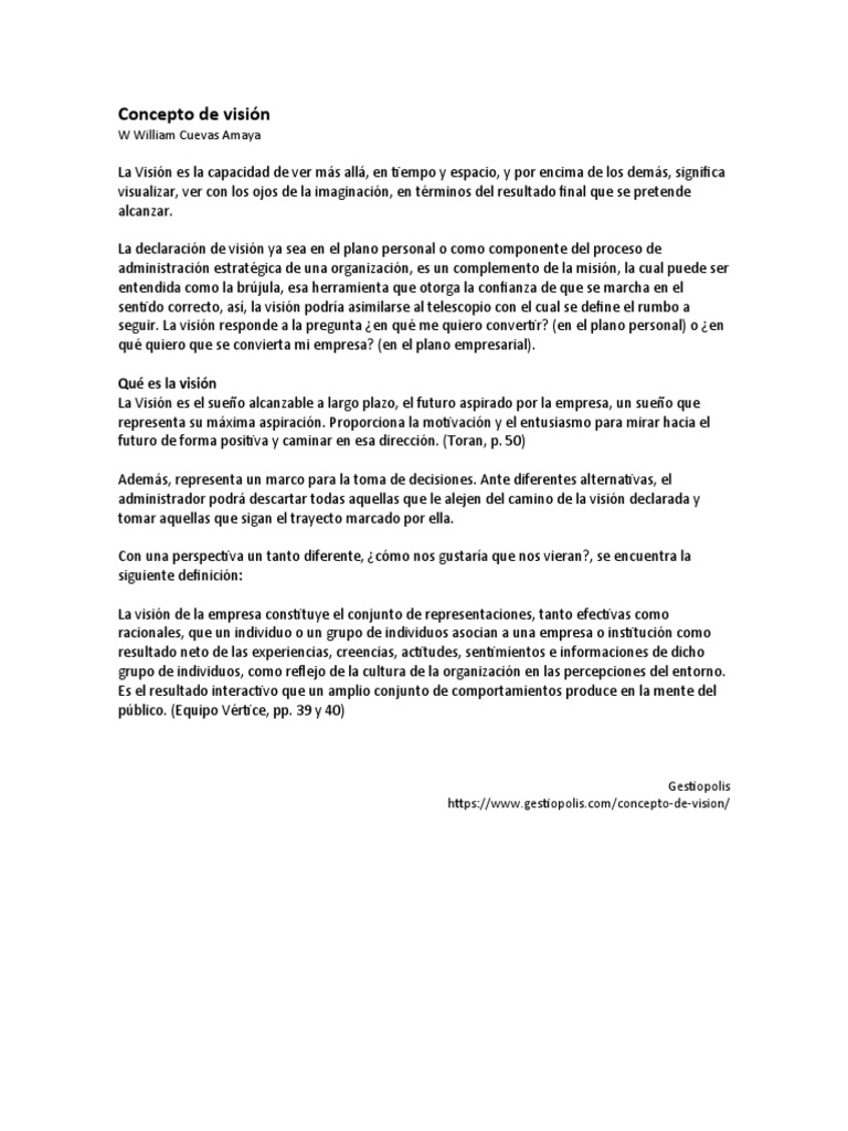 Definición y concepto de visión | PDF | Crecimiento personal y ...