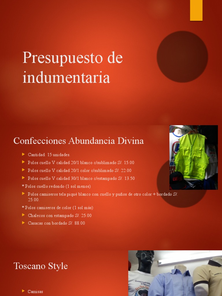 Presupuesto de Indumentaria | PDF | Cocina, comidas y vino | Hogar, jardinería y bricolaje