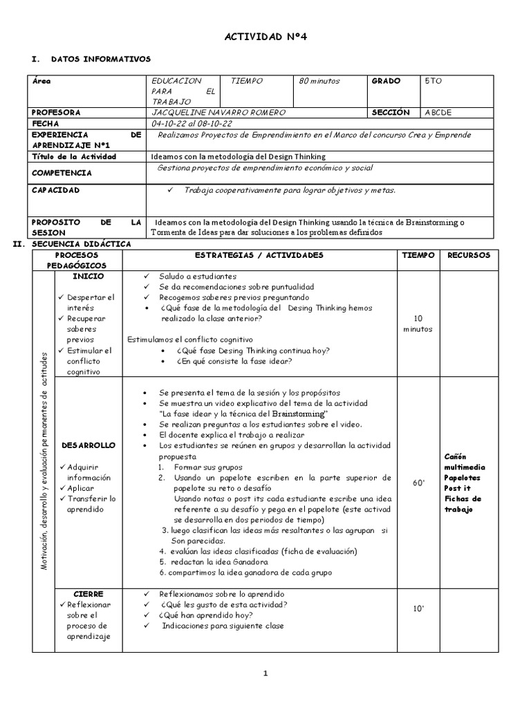 Ideando soluciones creativas mediante la técnica del Brainstorming | PDF | Evaluación ...