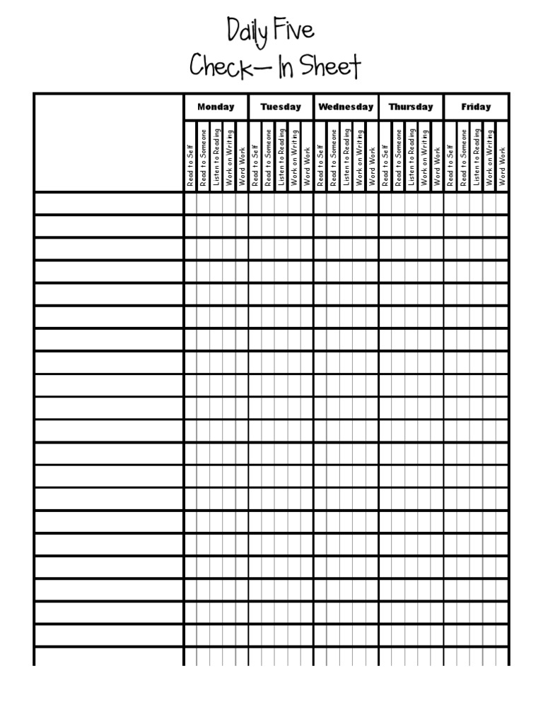 Daily Five Check-In Sheet | PDF