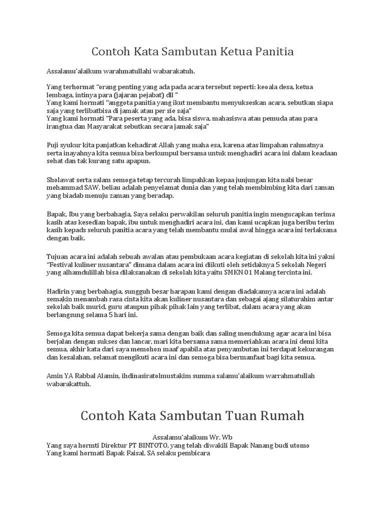 Contoh Sambutan Tuan Rumah Acara | PDF | Karier & Perkembangan | Gaya Hidup