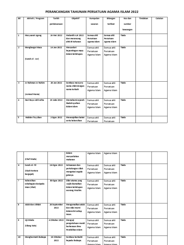 Contoh Penulisan Takwim Persatuan | PDF