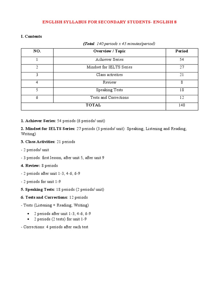 Syllabus Grade 8 | PDF | International English Language Testing System ...