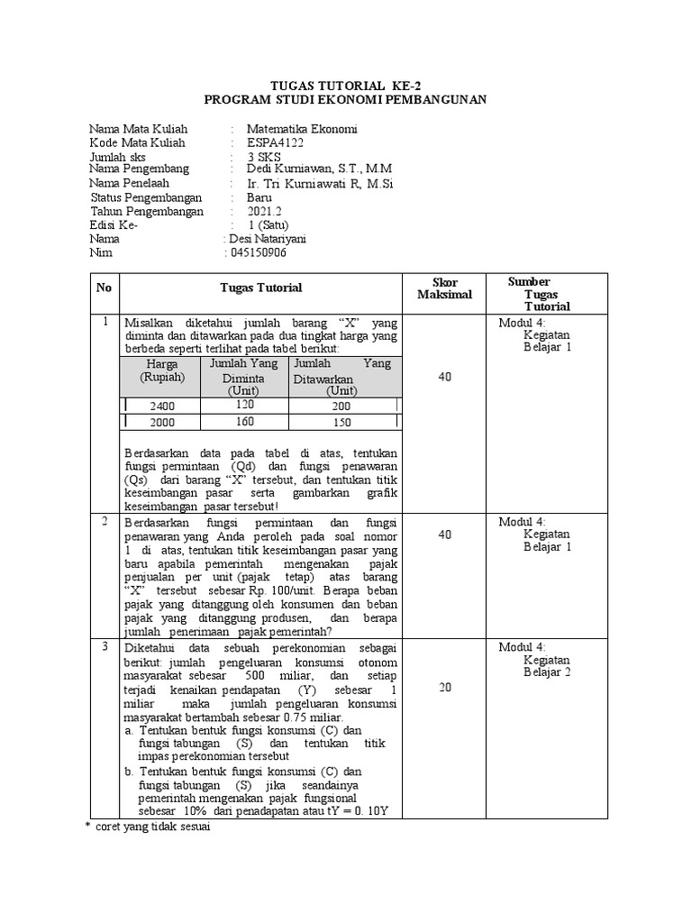 Soal Tugas Tutorial 2 MTK | PDF