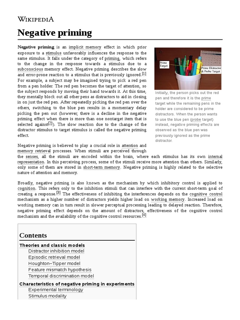 Negative Priming (Primado Negativo) | PDF | Neuropsychology | Neuroscience