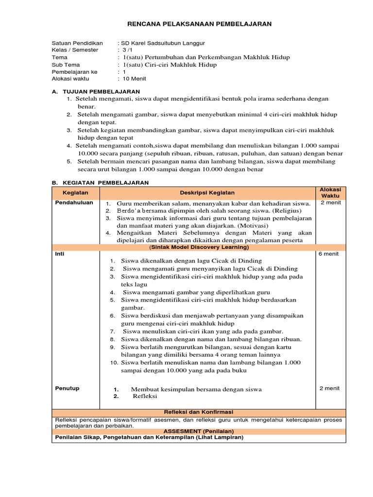 RPP Tematik Kelas 3 SD Semester 1 | PDF | Seni & Disiplin Bahasa