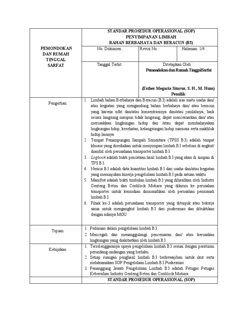 SOP Penyimpanan LB3 Sarfat | PDF