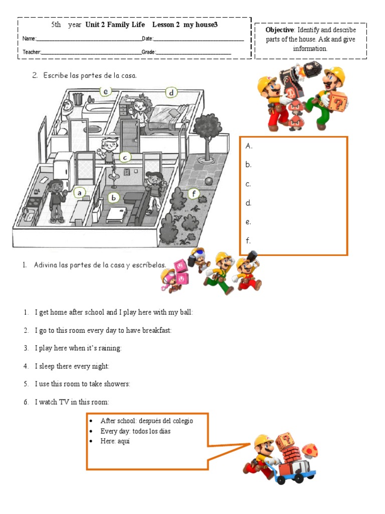 5th Year Unit 2 Family Life Lesson 2 My House3 | PDF
