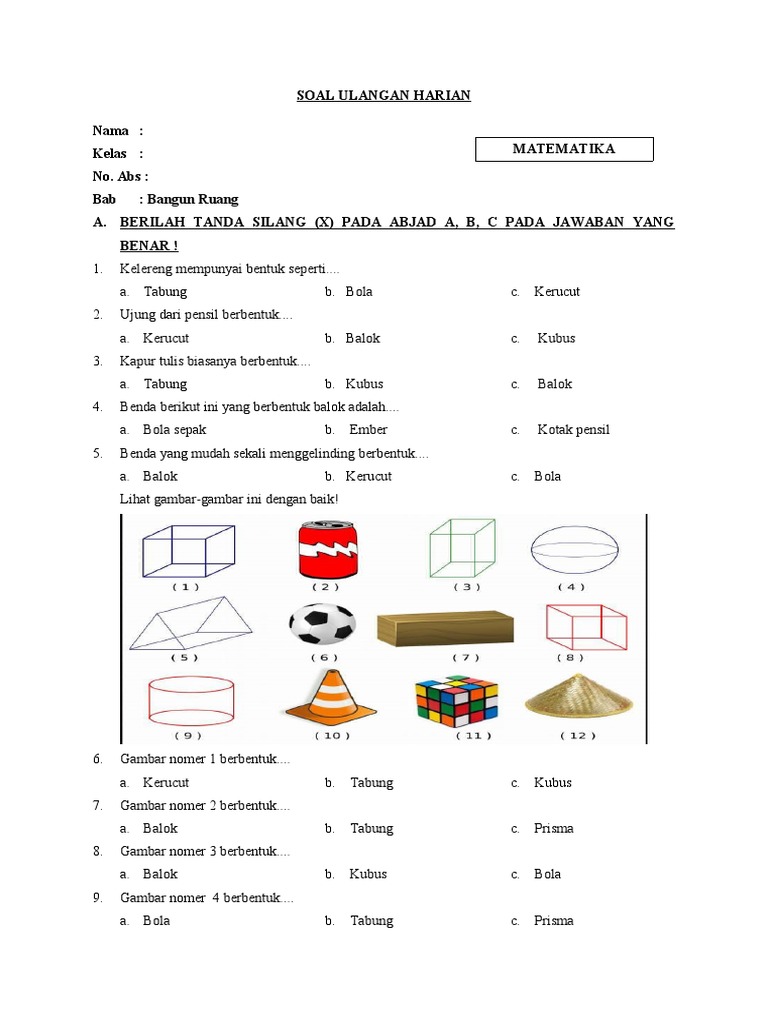 Soal Uh Tema 4 Bangun Ruang | PDF | Griya & Taman | Seni
