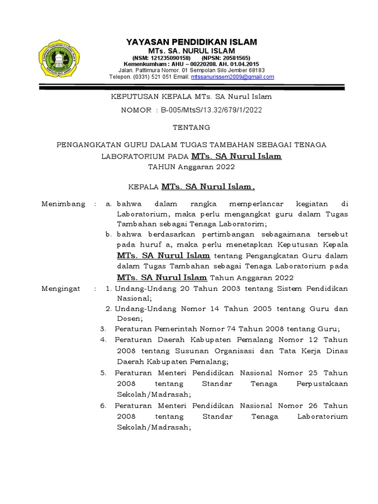 Contoh SK Kepala Lab | PDF