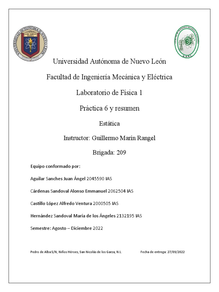 Equipo 1 Practica 6 Lab Fisica | PDF | Fuerza | Masa
