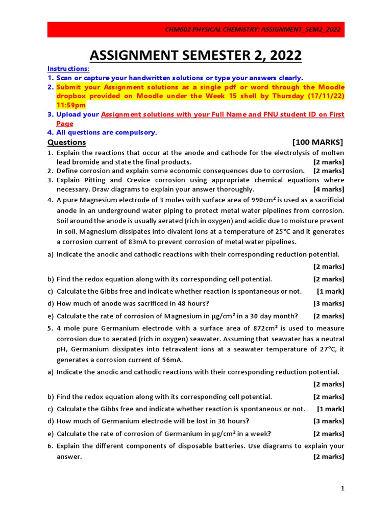 CHM602 Assignment - S2 - 2022 | PDF | Corrosion | Anode