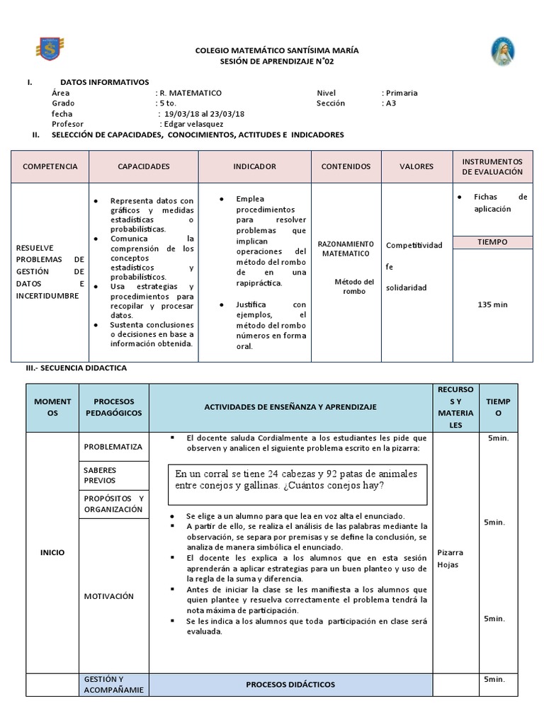 Sesion N°2-Rm 5to | PDF | Estadísticas | Aprendizaje
