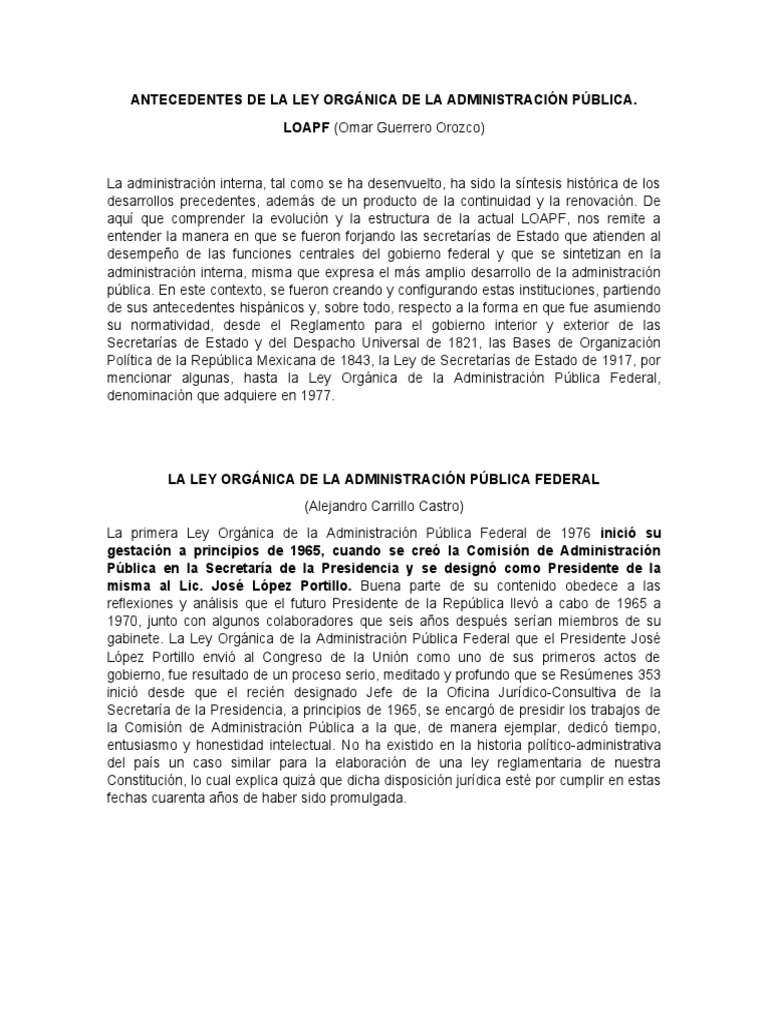 La Historia de La Ley Orgánica de La Adinistración Publica Federal ...