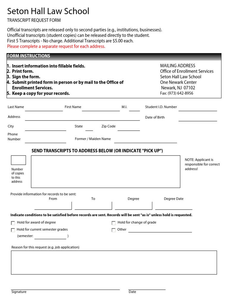 Transcript Request Form | PDF