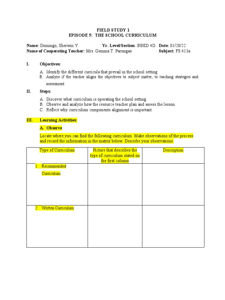 Field Study 1 | Download Free PDF | Teaching Method | Learning