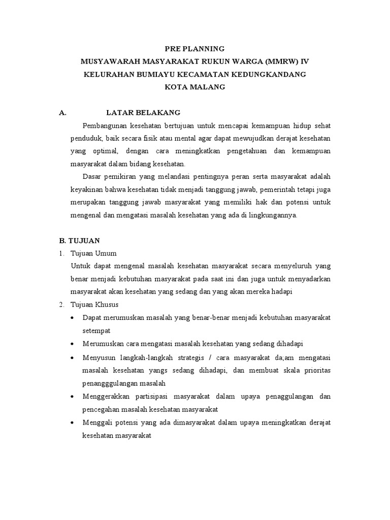 Pre Planning MMRW | PDF