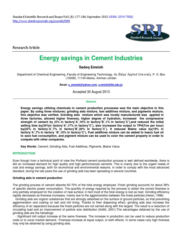 Energy Savings in Cement Production | PDF | Pigment | Cement