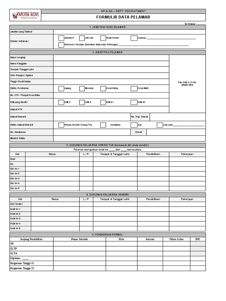 Formulir Data Pelamar Kerja HR | PDF