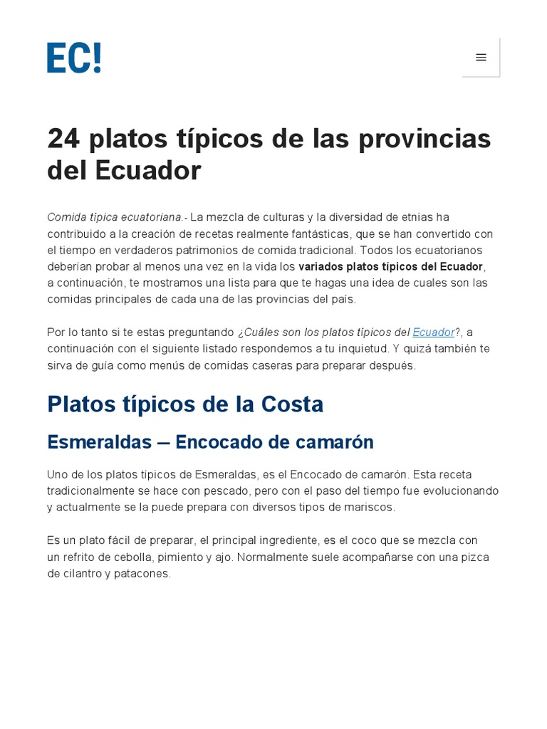 24 Platos Típicos de Las Provincias Del Ecuador | PDF