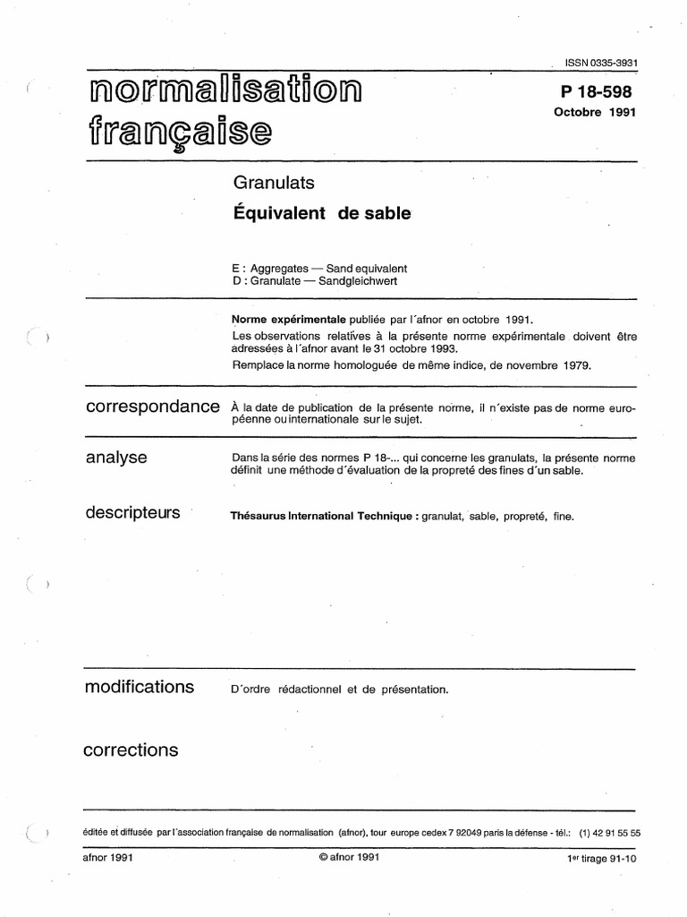 P 18-598 Equivalent de Sable | PDF