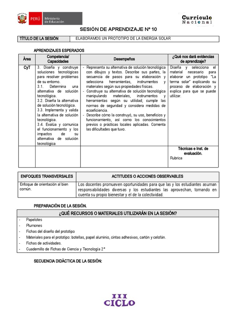 Sesión de Aprendizaje #10 - Cyt | PDF | Diseño | Evaluación