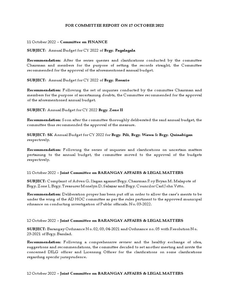Barangay Budget & Complaints Report | PDF | Public Law | Government