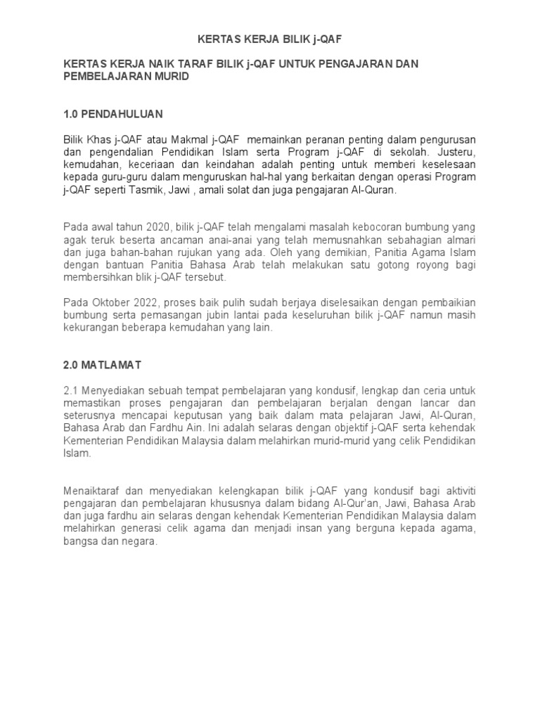 Contoh Kertas Kerja Blik Jqaf | PDF