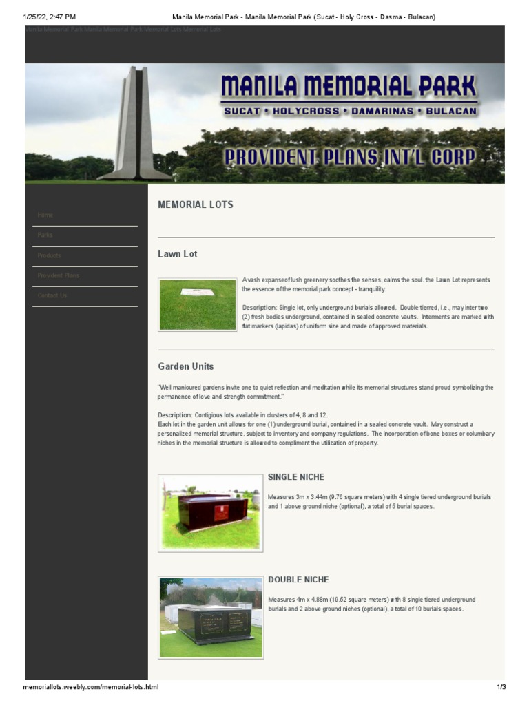 Manila Memorial Park Manila Memorial Park Sucat Holy Cross Dasma Bulacan | PDF
