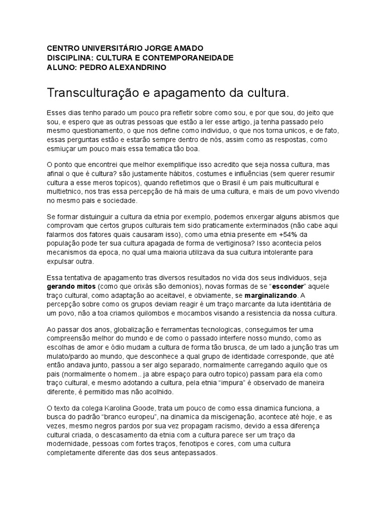 Atividade AVA1 | PDF | Brancos (pessoas) | Racismo Atividade AVA1 | PDF | Brancos (pessoas) | Racismo