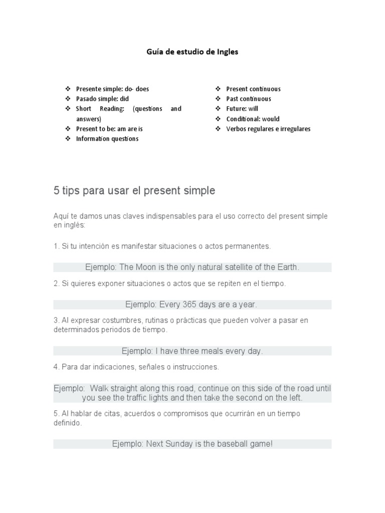 Guía de Estudio de Ingles | PDF | Verbo | Morfología Lingüística