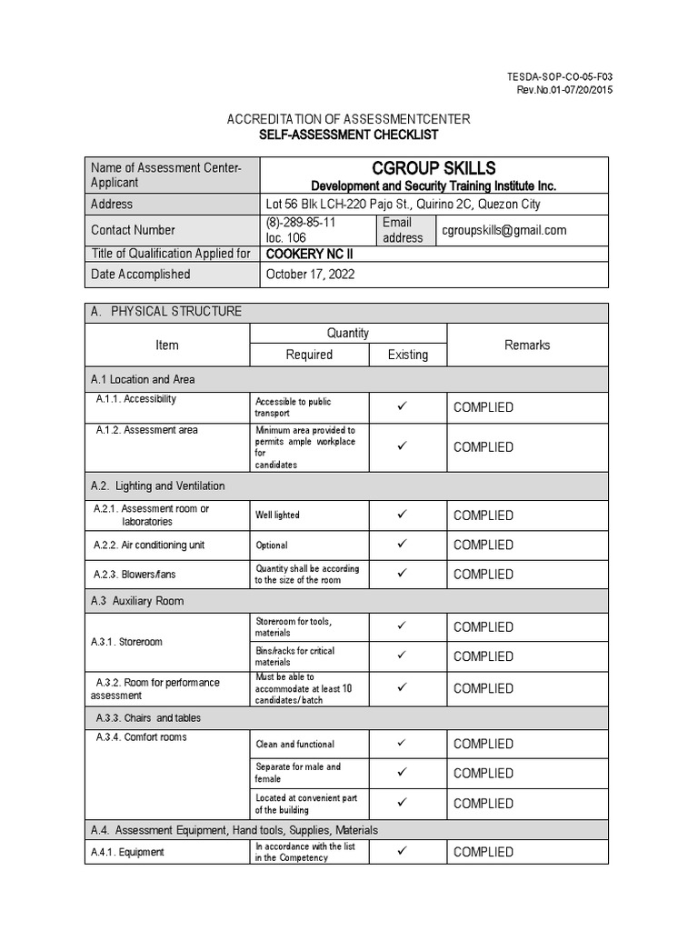 Self-Assessment-Checklist | PDF