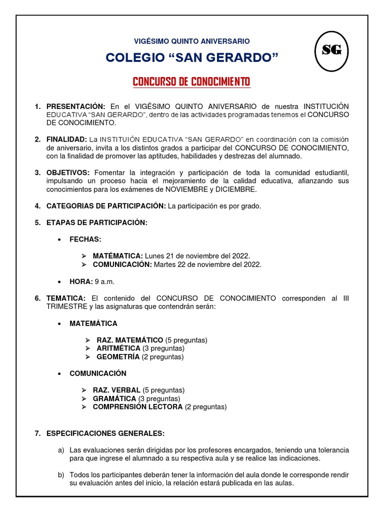 Bases Del Concurso de Conocimiento 3ro Prim | PDF | Evaluación | Maestros
