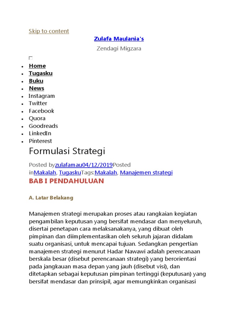 Formulasi Strategi | PDF | Karier & Perkembangan